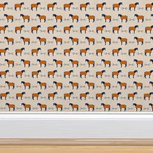 Spoonflower Blankets And Bits Horses Small Scale 100% Natural Sisal Grasscloth Wallcovering