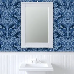 Spoonflower Nautical Damask Pattern Whales Vintage Stars Traditional Wallpaper