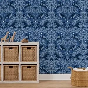 Spoonflower Nautical Damask Pattern Whales Vintage Stars Traditional Wallpaper