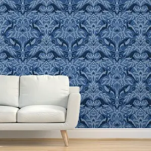 Spoonflower Nautical Damask Pattern Whales Vintage Stars Traditional Wallpaper