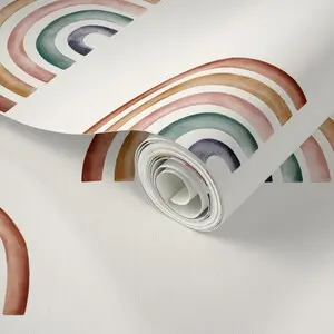 Spoonflower Big Rainbows Beige Neutral Custom Pre-pasted Wallpaper - Rainbow