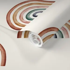 Spoonflower Big Rainbows Beige Neutral Custom Pre-pasted Wallpaper - Rainbow