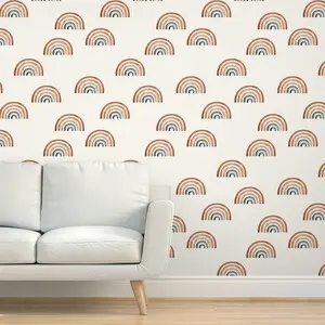 Spoonflower Big Rainbows Beige Neutral Custom Pre-pasted Wallpaper - Rainbow