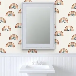 Spoonflower Big Rainbows Beige Neutral Custom Pre-pasted Wallpaper - Rainbow