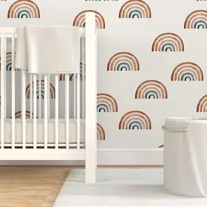 Spoonflower Big Rainbows Beige Neutral Custom Pre-pasted Wallpaper - Rainbow