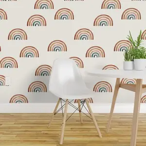 Spoonflower Big Rainbows Beige Neutral Custom Pre-pasted Wallpaper - Rainbow