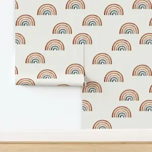 Spoonflower Big Rainbows Beige Neutral Custom Pre-pasted Wallpaper - Rainbow