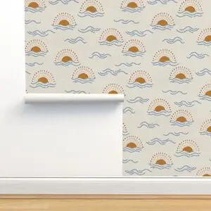 Spoonflower Boho Sun And Waves Neutral Background 100% Natural Sisal Grasscloth Wallcovering