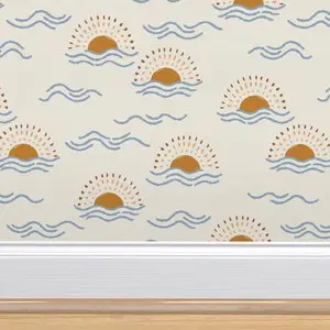 Spoonflower Boho Sun And Waves Neutral Background 100% Natural Sisal Grasscloth Wallcovering