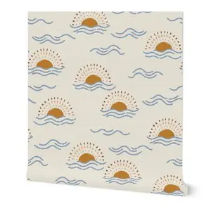 Spoonflower Boho Sun And Waves Neutral Background 100% Natural Sisal Grasscloth Wallcovering