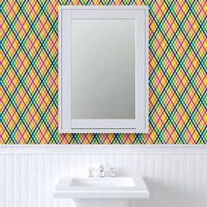 Spoonflower Multi Gingham Plaid Cross Diamonds Stripe Custom Removable Wallpaper