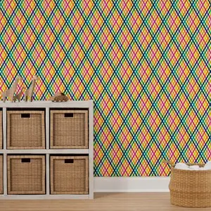 Spoonflower Multi Gingham Plaid Cross Diamonds Stripe Custom Removable Wallpaper