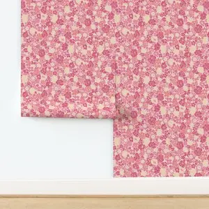 Spoonflower Pink Yellow Red Floral Orange Garden Traditional Wallpaper