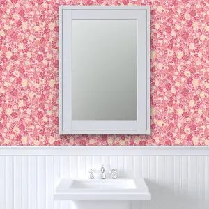 Spoonflower Pink Yellow Red Floral Orange Garden Traditional Wallpaper