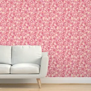 Spoonflower Pink Yellow Red Floral Orange Garden Traditional Wallpaper