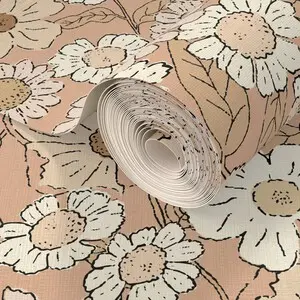 Spoonflower Bohemian Wild Flowers Field 100% Natural Sisal Grasscloth Wallcovering Brown
