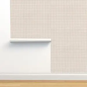 Spoonflower Blush Gingham Plaid 0.5 Inch 100% Natural Sisal Grasscloth Wallcovering - Pink