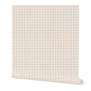 Spoonflower Blush Gingham Plaid 0.5 Inch 100% Natural Sisal Grasscloth Wallcovering - Pink