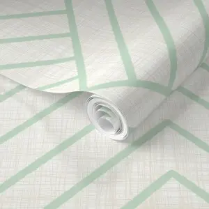 Spoonflower Diamonds Green Squares Art Deco Angles Custom Pre-pasted Wallpaper - Gray,green