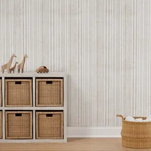 Spoonflower Texture Line Stripe Ticking French Modern Linen Traditional Wallpaper - Gray