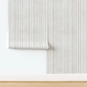 Spoonflower Texture Line Stripe Ticking French Modern Linen Traditional Wallpaper - Gray