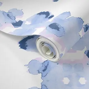 Spoonflower Paint Ink Lavender And White Test Cobalt Custom Pre-pasted Wallpaper - Blue