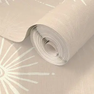 Spoonflower Boho Sunburst Natural On Blush 100% Natural Sisal Grasscloth Wallcovering - Pink