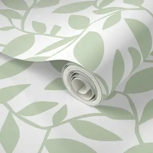 Spoonflower Green Botanical Leaves Simple Custom Removable Wallpaper - Green,gray