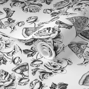 Spoonflower Black White Floral Elegant Botanical Toile Custom Pre-pasted Wallpaper - Black,white,gray