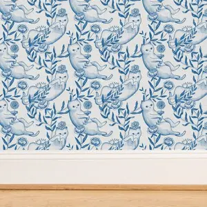 Spoonflower Toile Cats Custom Pre-pasted Wallpaper