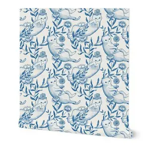 Spoonflower Toile Cats Custom Pre-pasted Wallpaper