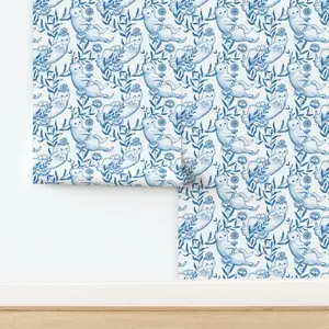 Spoonflower Toile Cats Custom Pre-pasted Wallpaper