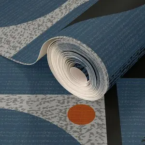 Spoonflower Mid Century Tropical Leaves Medium Large Scale 100% Natural Sisal Grasscloth Wallcovering - Blue,gray