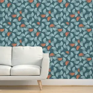 Spoonflower Blue Geometrical Retro Shapes 100% Natural Sisal Grasscloth Wallcovering