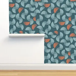 Spoonflower Blue Geometrical Retro Shapes 100% Natural Sisal Grasscloth Wallcovering