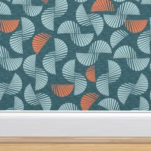 Spoonflower Blue Geometrical Retro Shapes 100% Natural Sisal Grasscloth Wallcovering