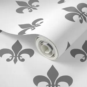 Spoonflower Fleur-de-lis French Lily Symbol France M To The Custom Removable Wallpaper White,gray