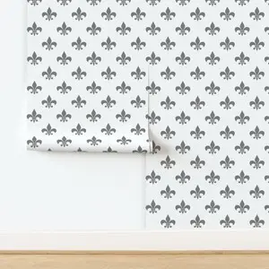 Spoonflower Fleur-de-lis French Lily Symbol France M To The Custom Removable Wallpaper - White,gray