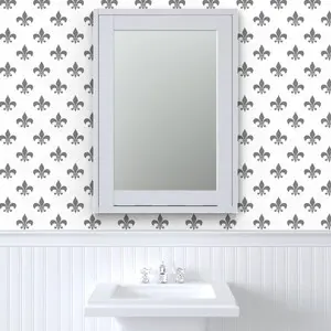 Spoonflower Fleur-de-lis French Lily Symbol France M To The Custom Removable Wallpaper - White,gray
