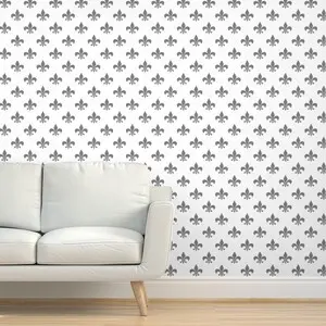 Spoonflower Fleur-de-lis French Lily Symbol France M To The Custom Removable Wallpaper - White,gray