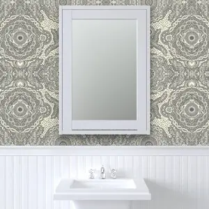 Spoonflower Cream Grey Plants Medallion Doodle Tangle Custom Removable Wallpaper