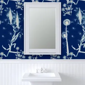 Spoonflower Flowers Plants Dandelion Cyanotype Milkweed Custom Pre-pasted Wallpaper