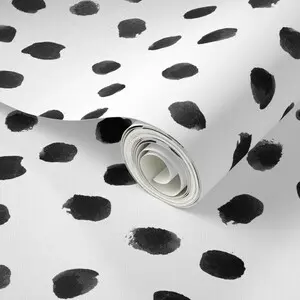 Spoonflower Black White Dots Abstract Spots Animal Polka Dot Traditional Wallpaper - Black,white,gray