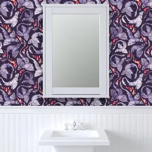 Spoonflower Fire Dragon Fantasy Custom Pre-pasted Wallpaper
