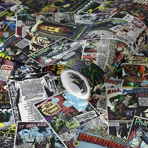 Spoonflower Vintage Horror Comic Book Terror Fright Custom Pre-pasted Wallpaper - Gray