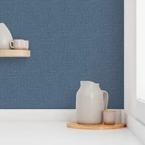 Spoonflower Bluefin Slubby Look Custom Pre-pasted Wallpaper - Blue