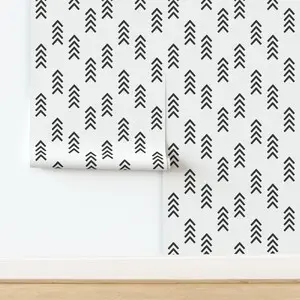 Spoonflower Arrow Stripes Mudcloth Trendy Head Baby Bohemian Custom Pre-pasted Wallpaper - Gray