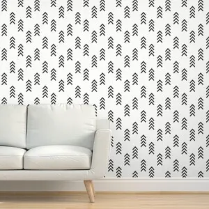 Spoonflower Arrow Stripes Mudcloth Trendy Head Baby Bohemian Custom Pre-pasted Wallpaper - Gray