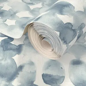 Spoonflower Dye Blue Abstract Watercolor Shibori White 100% Natural Sisal Grasscloth Wallcovering - Blue,white