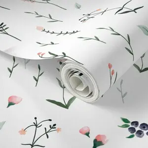 Spoonflower Watercolor Rabbits Easter Bunnies Spring Florals Custom Removable Wallpaper - Gray,white